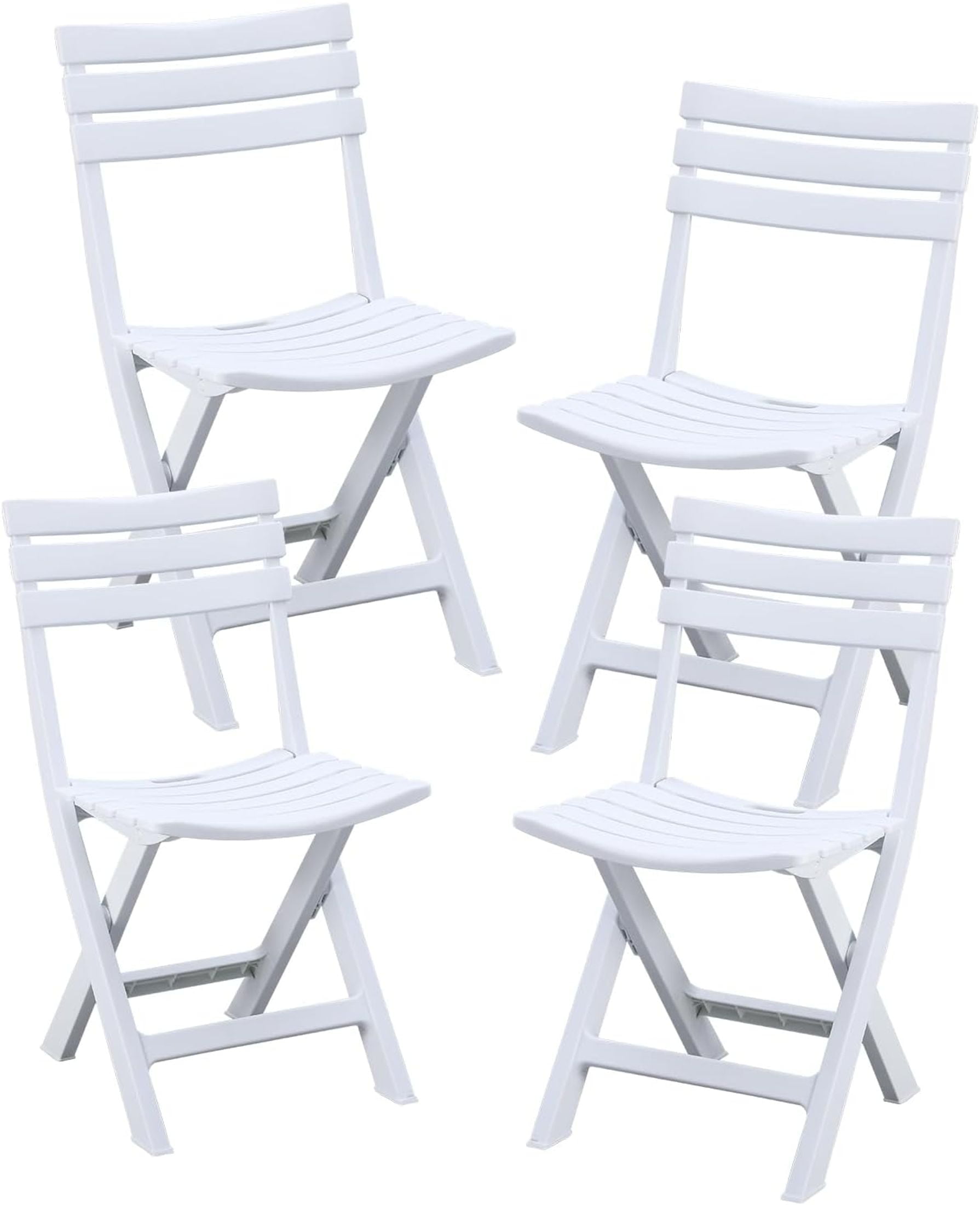 BOOSDEN Folding Plastic Chairs 4 Pack – White Stackable Patio Chairs ...
