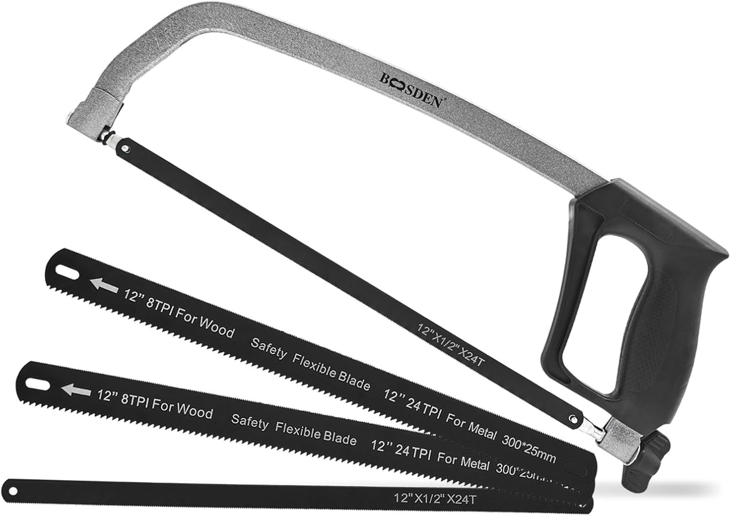 BOOSDEN Hacksaw, 300 mm, with 3 interchangeable blades, hacksaw for ...