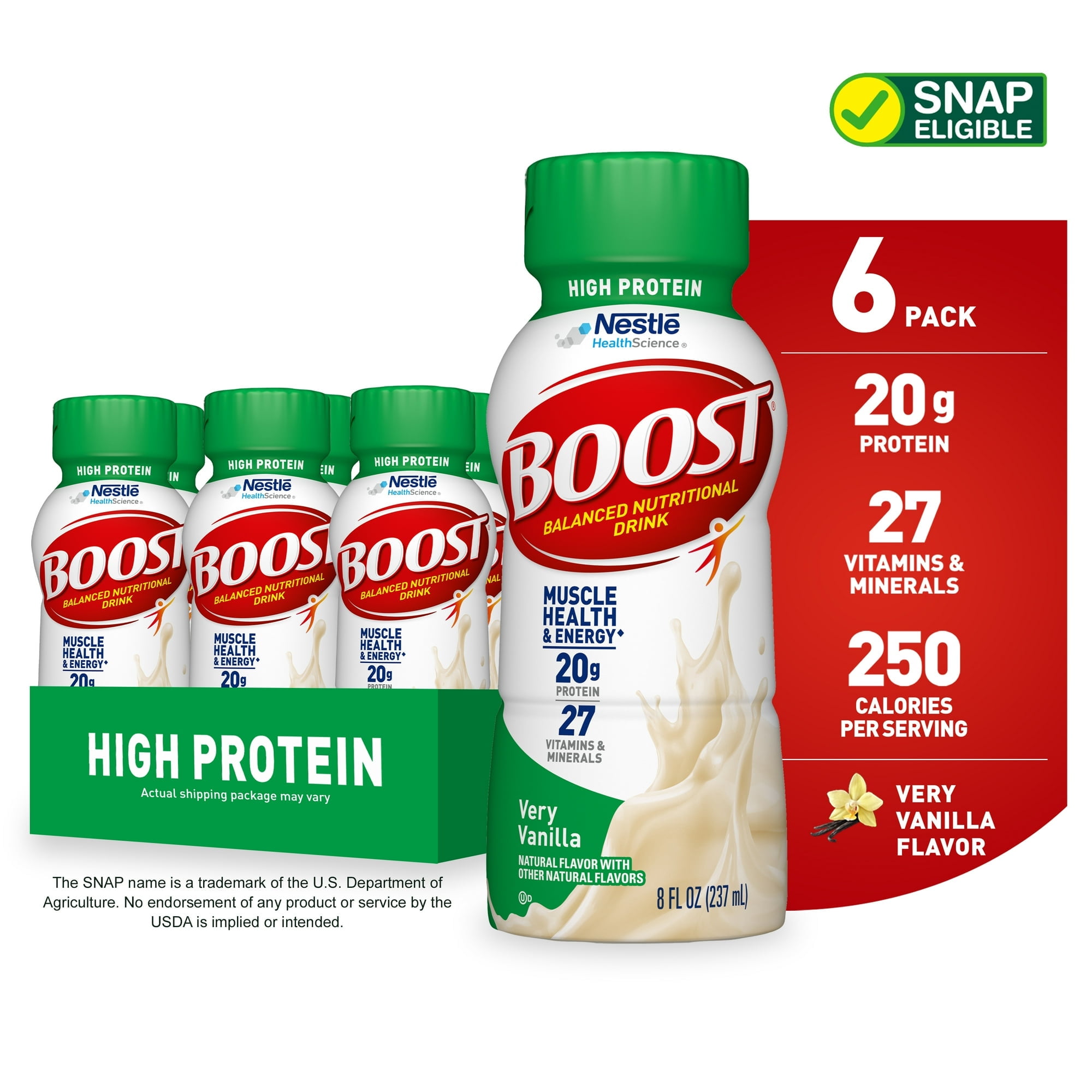 BOOST 20g High Protein Nutritional Drink Shakes, Very Vanilla, 8 fl oz ...