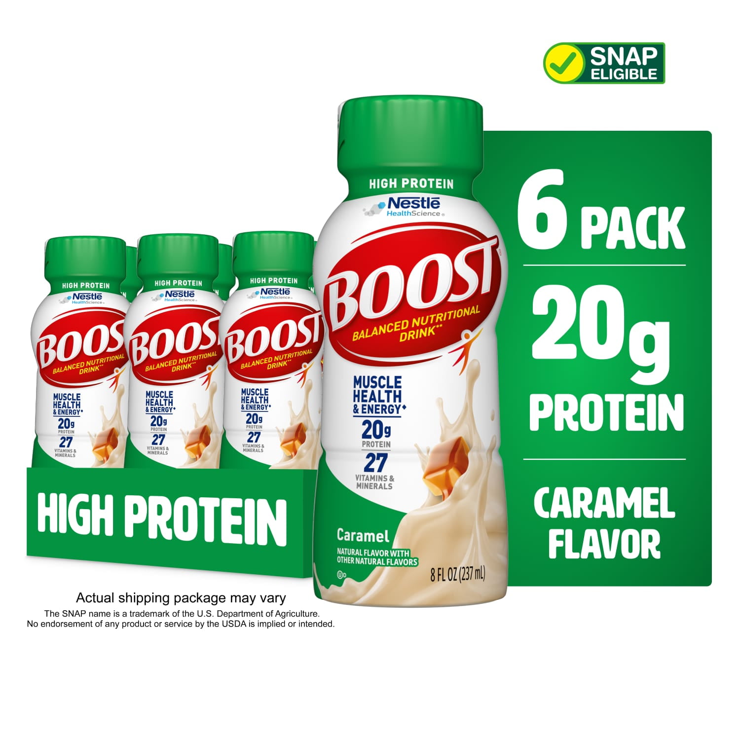 BOOST High Protein Nutritional Drink, Caramel, 20 g Protein, 6 - 8 fl ...