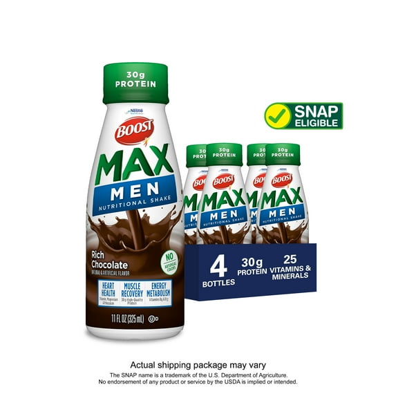 BOOST Max Men Rich Chocolate Nutritional Drink, 30g Protein, Energy, 4 ...