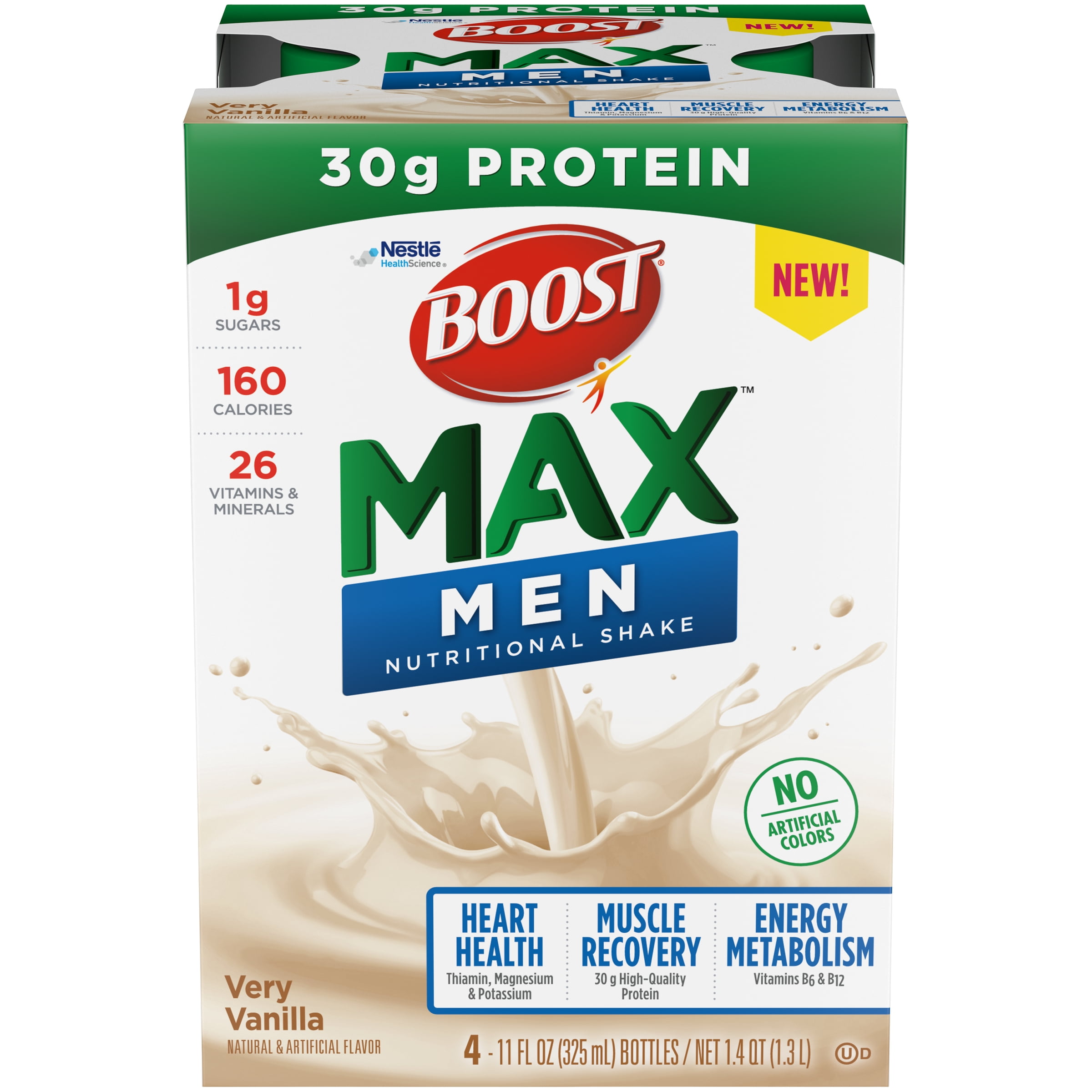 BOOST Max Men Nutritional Drink, Very Vanilla, 30g Protein, 11 fl oz ...