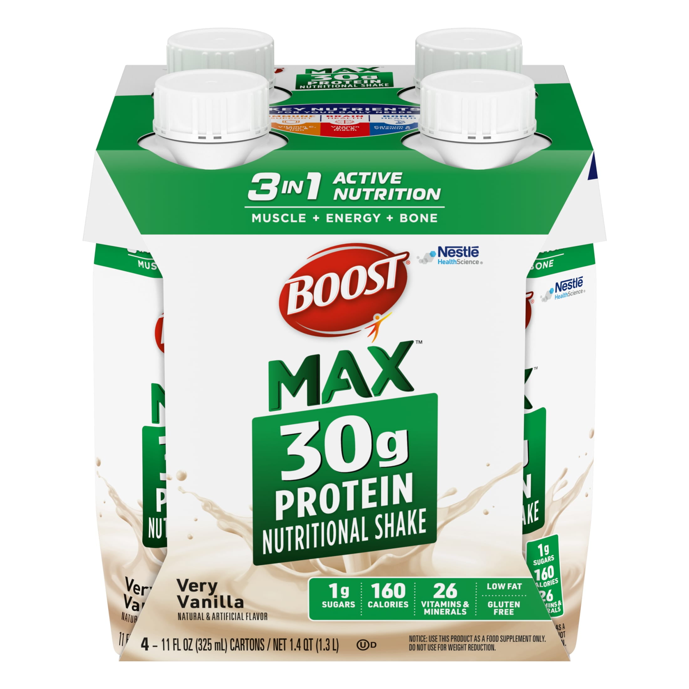 BOOST Max Protein Nutritional Shake, Very Vanilla, 30g Protein, 4 -11 ...