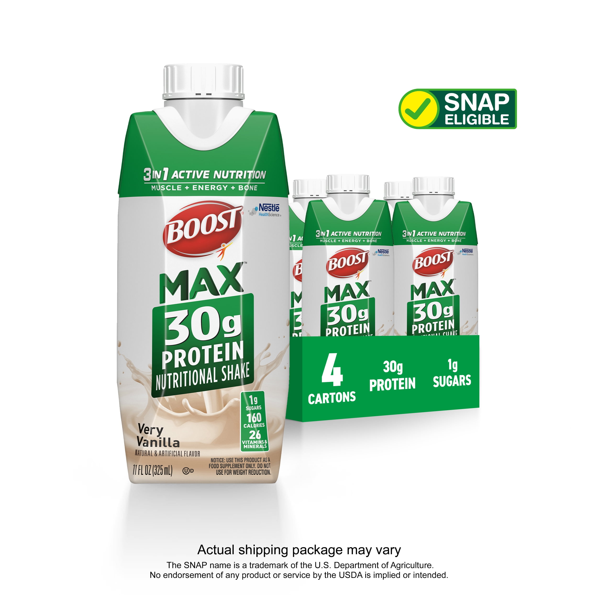 BOOST Max Protein Nutritional Shake, Very Vanilla, 30g Protein, 4 -11 ...