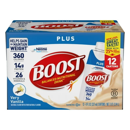 BOOST Plus High Calorie Weight Gain Shake, 14g Protein, Very Vanilla ...