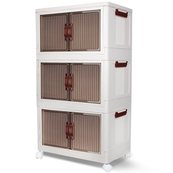3 Pack Collapsible Storage Bins with Lids, Double Door, Stackable ...