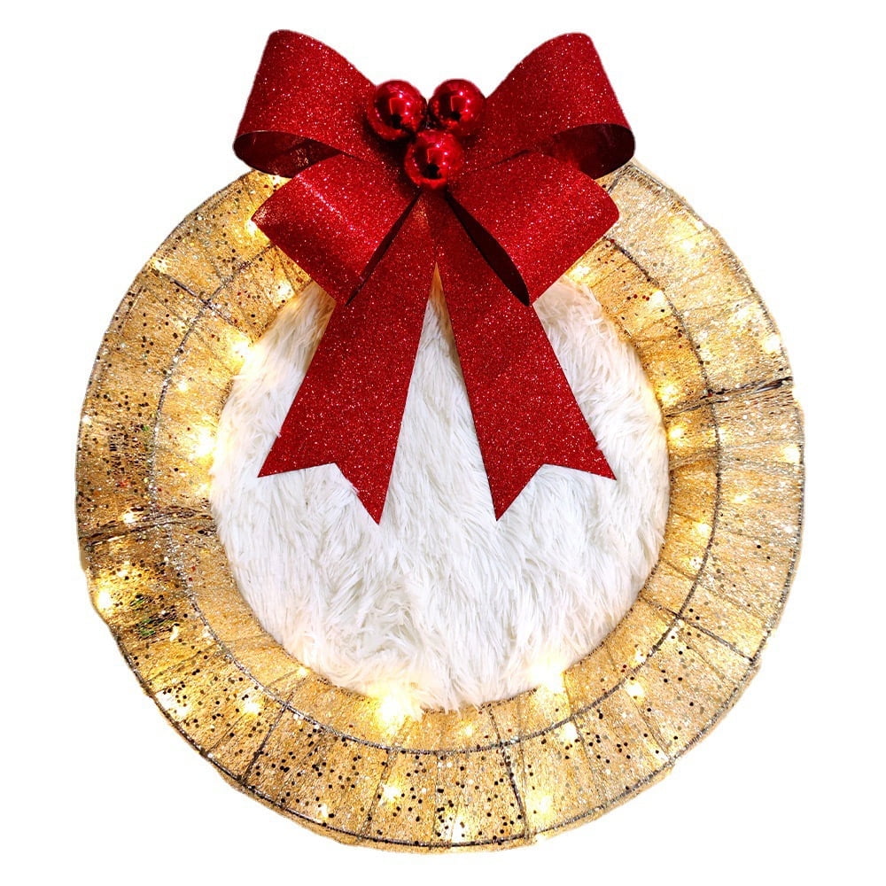 BOPORO 12/16/20in Lighted Christmas Wreath, Pre-Lit Wreath with Red Bow ...