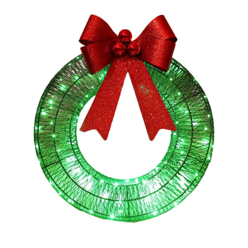 BOPORO 12/16/20in Lighted Christmas Wreath, Pre-Lit Wreath with Red Bow ...