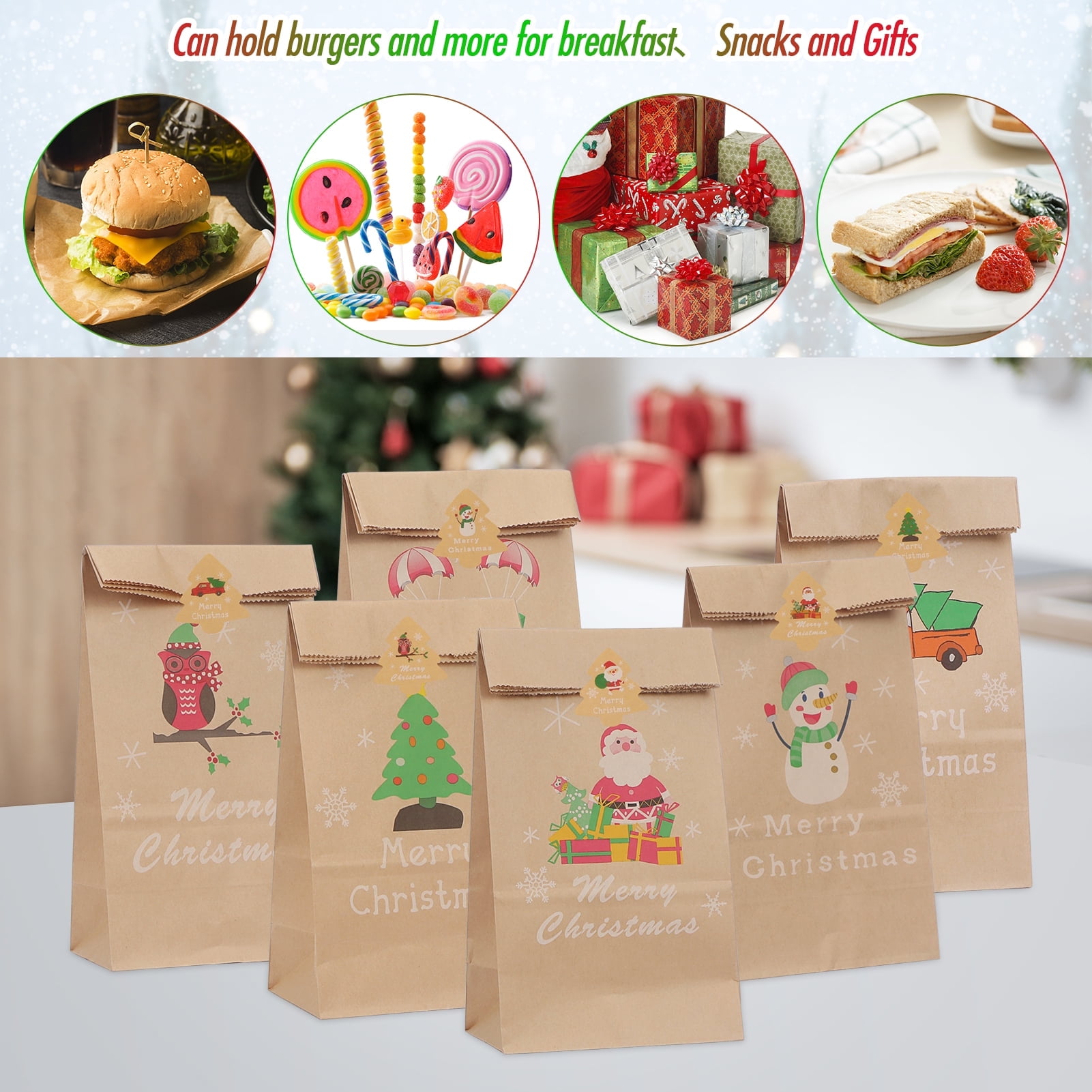 BOPORO 12 Pcs Christmas Paper Bags, Party Gift Candy Treat Bag 6 ...