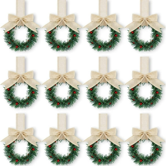 Christmas 12PCS Christmas Kitchen Cabinet Wreaths With Ribbon Mini ...