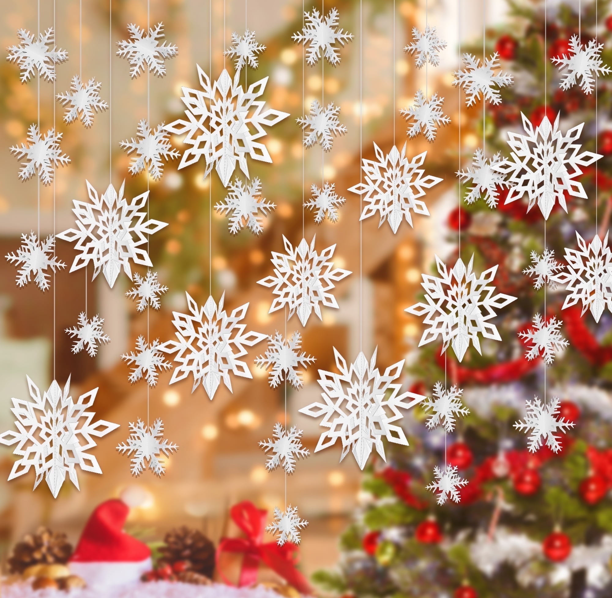 BOPORO 24 Pcs Snowflake Christmas Decorations, 3D Hanging Snowflake ...