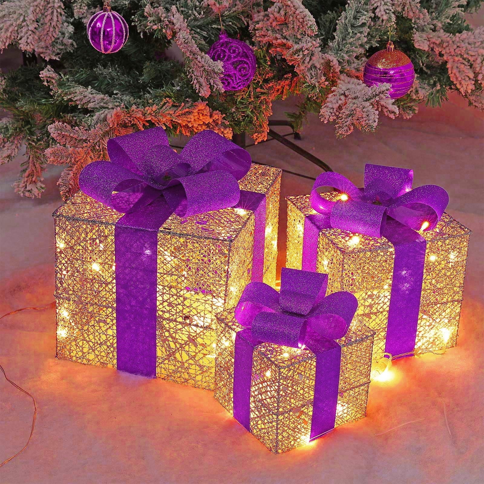 BOPORO 3pcs Christmas Lighted Boxes, Light Up Pre-lit Light Decorative ...