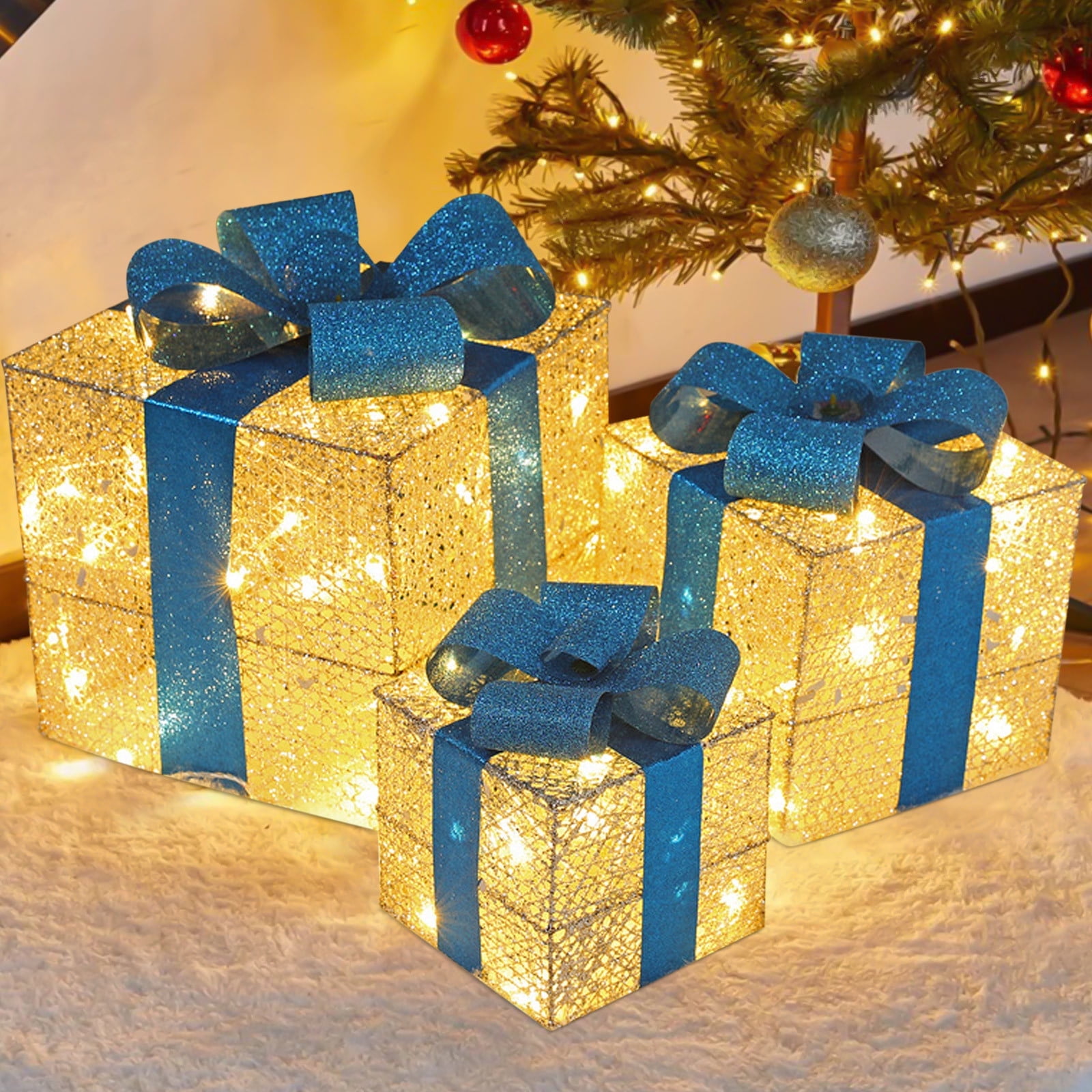 BOPORO 3pcs Christmas Lighted Boxes, Light Up Pre-lit Light Decorative ...