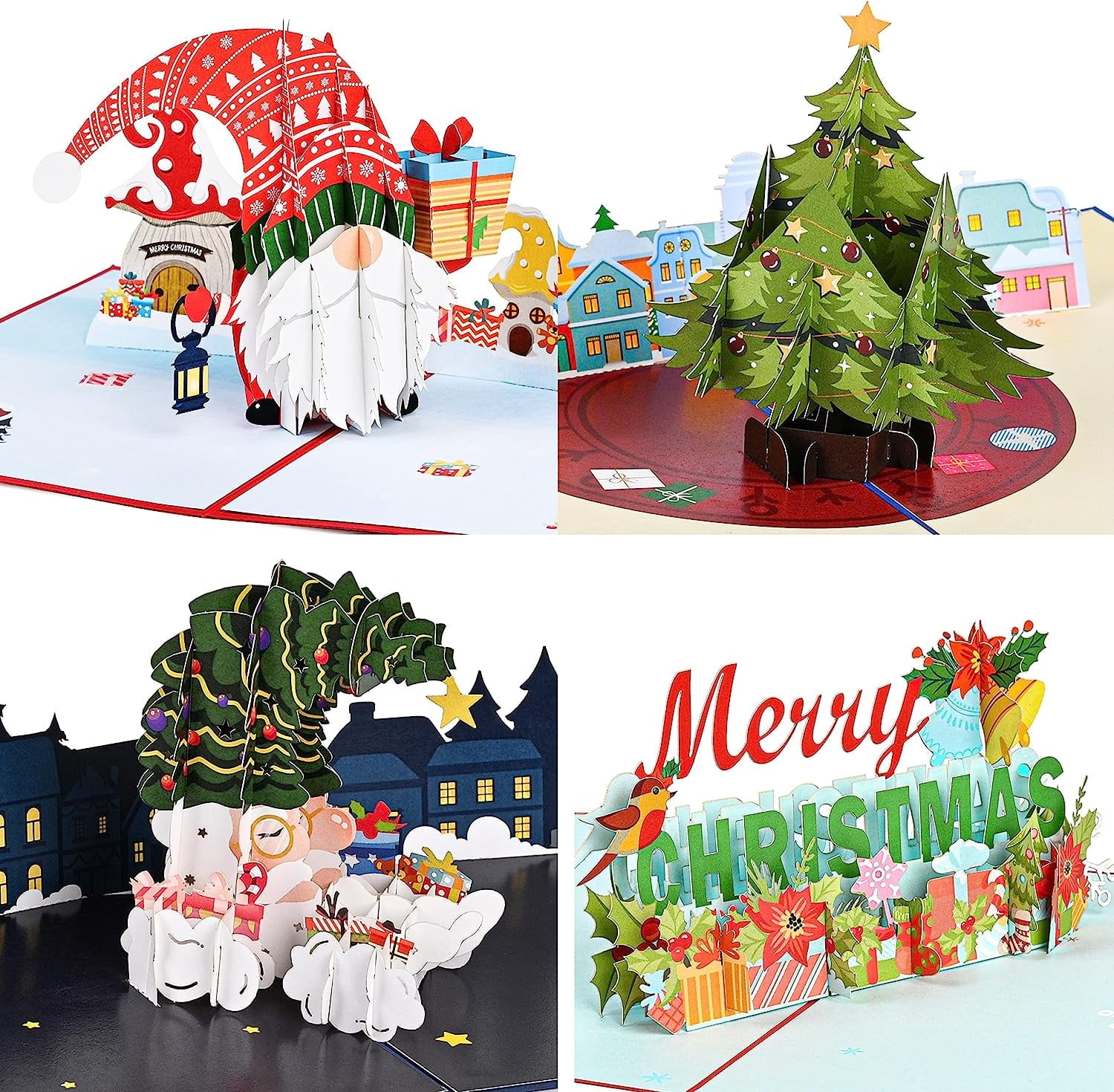 BOPORO 4 Pack 3D Pop Up Christmas Cards Set, 5" x 7" Xmas Popup ...