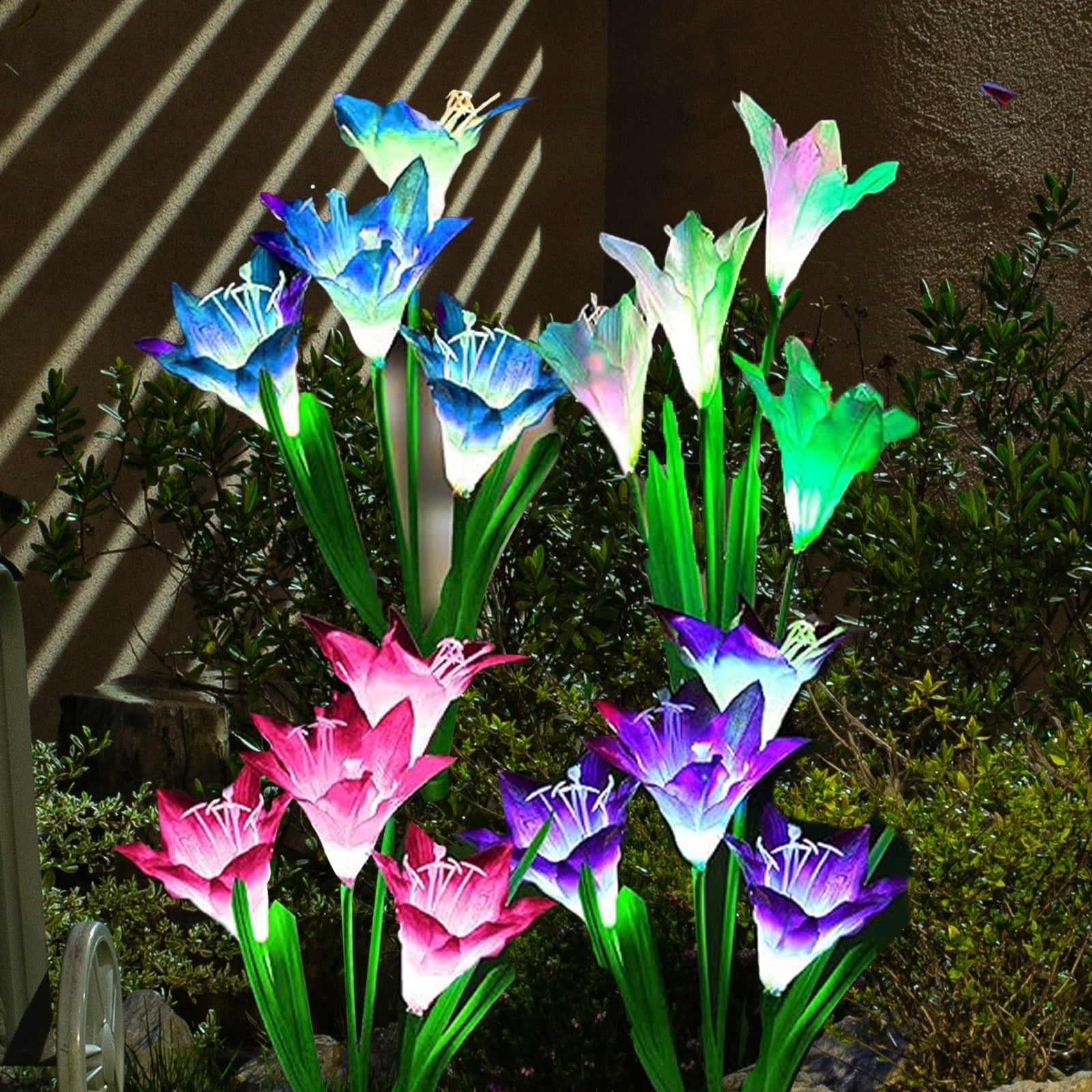 BOPORO 4 Packs Solar Flower Lights 16 Lily Flowers in 4 Colors,Outdoor ...