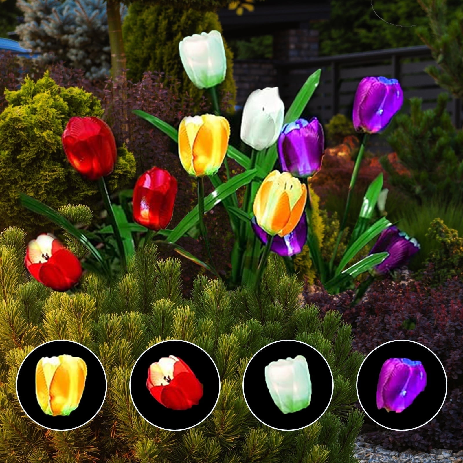 BOPORO 4 Packs Solar Flower Lights 16 Lily Flowers in 4 Colors,Outdoor ...