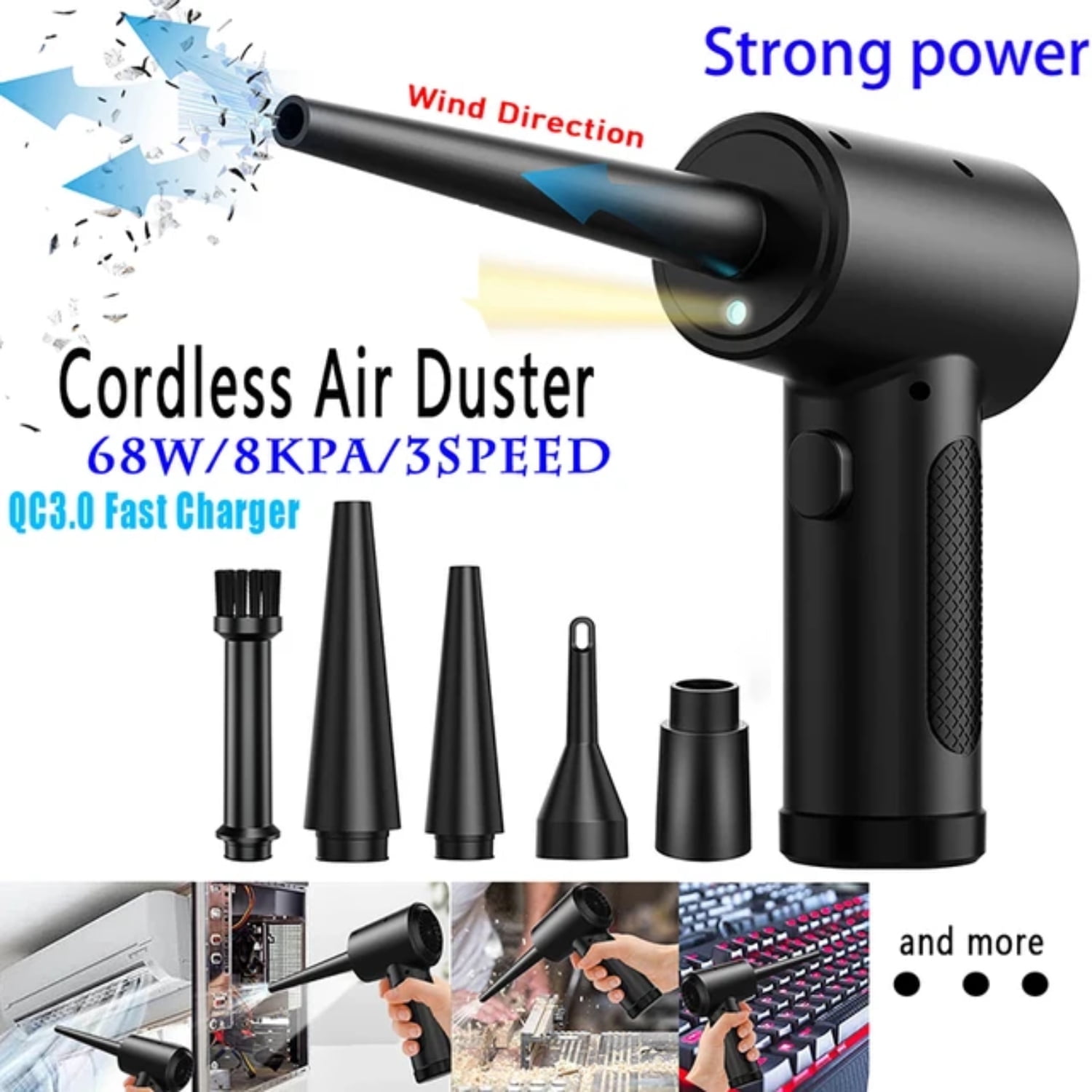 BOPORO 51000RPM Wireless Air Duster Adjustable Cordless Air Blower ...