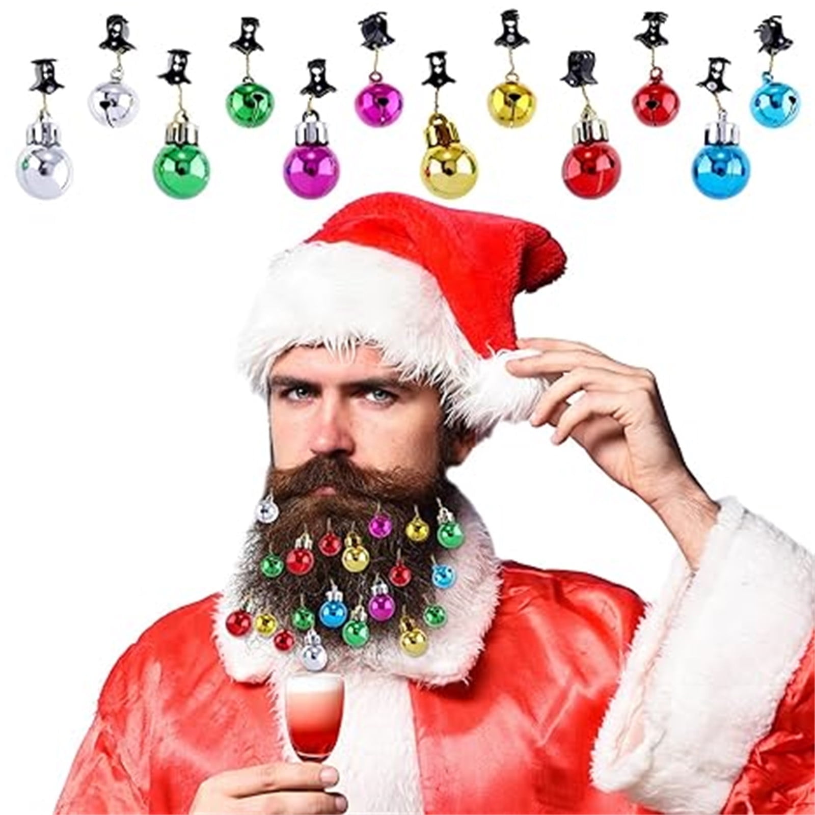 BOPORO Beard Ornaments The 12pc Colorful Christmas Facial Hair Baubles ...