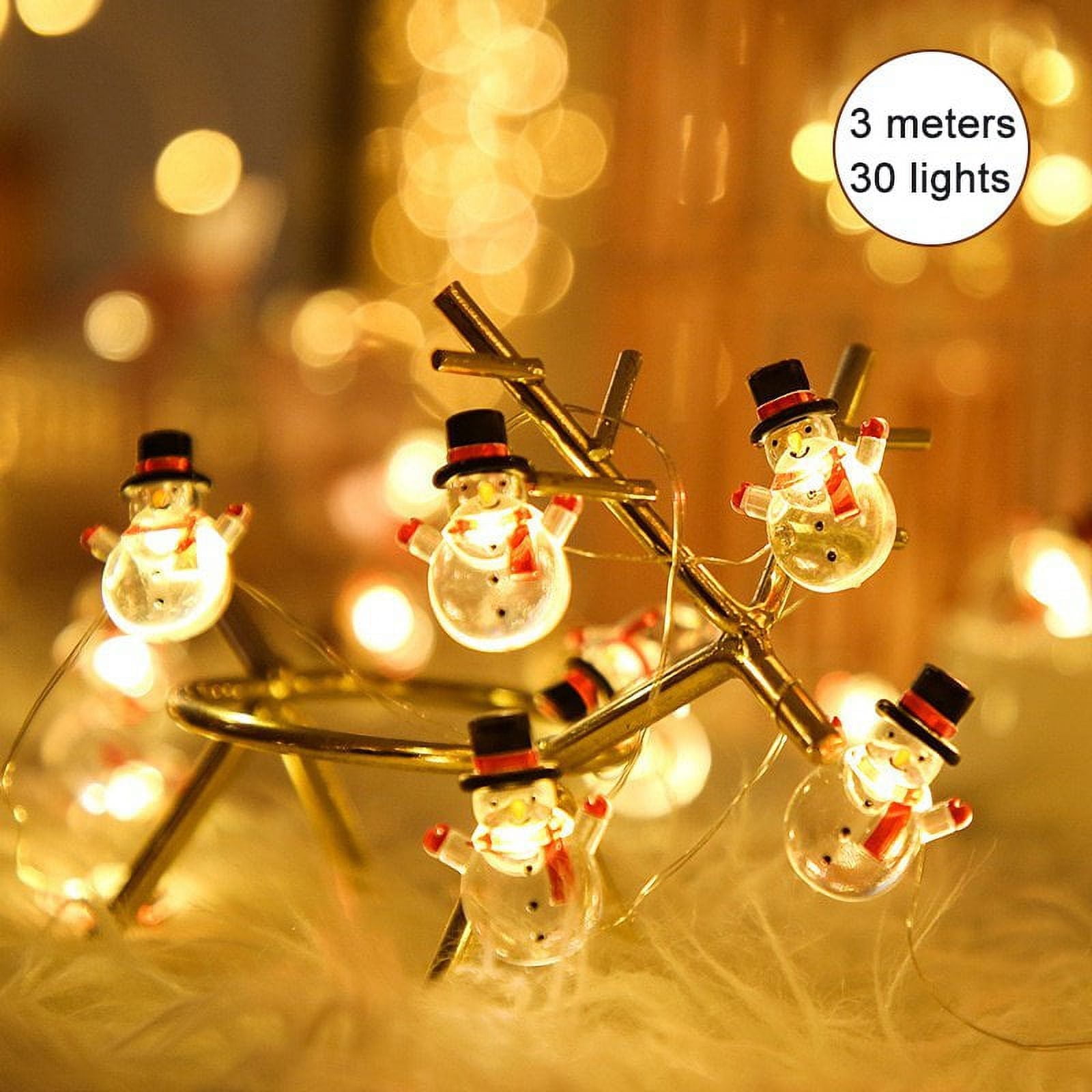 BOPORO Christmas String Lights - 30 LEDs/10ft Snowman Waterproof Indoor ...