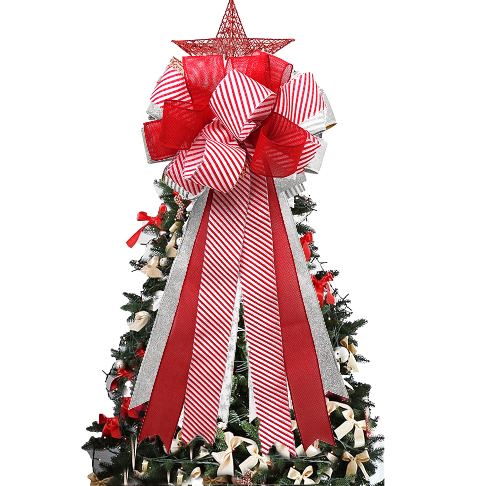 BOPORO Christmas Tree Topper Bow Long Streamers Ribbon Extra Large ...