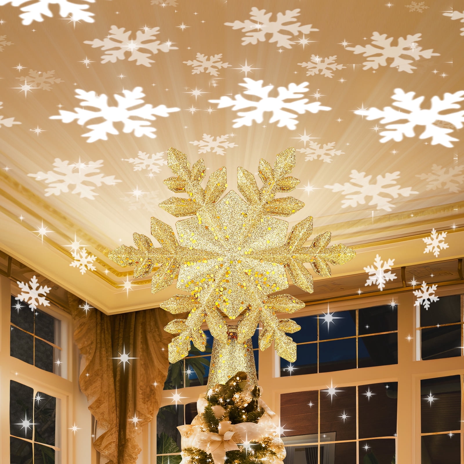 BOPORO Christmas Tree Topper Lighted with 6 Projection Modes,Christmas ...