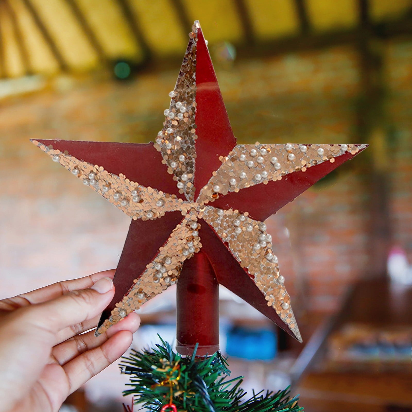 BOPORO Glitter Star Christmas Tree Topper Mini Christmas Tree Star ...