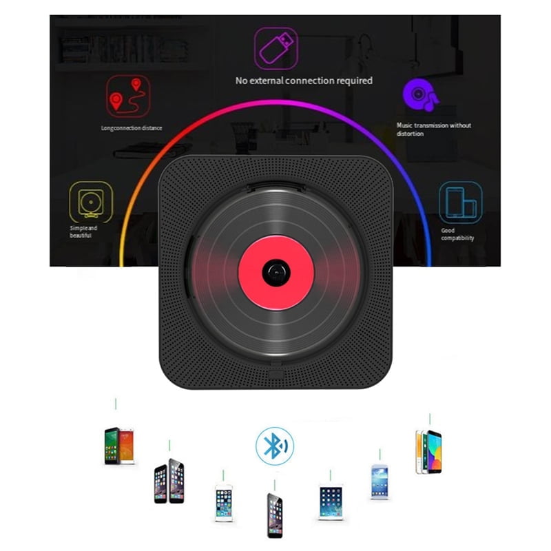 BOPORO Portable CD Player Bluetooth Speaker Stereo LED Screen Wall ...