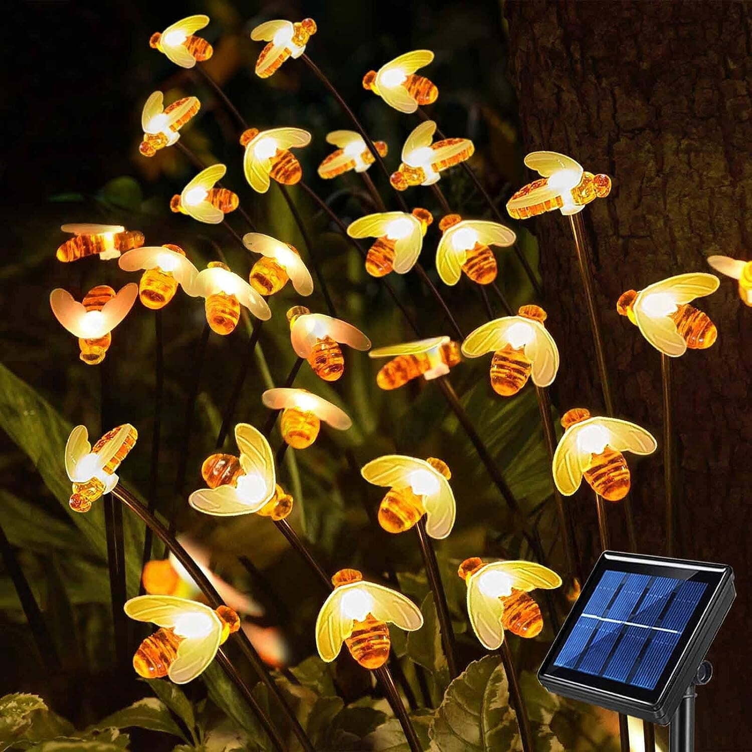 BOPORO Solar LED Bee Garden Stake Lights, 2Pack Outdoor Waterproof ...
