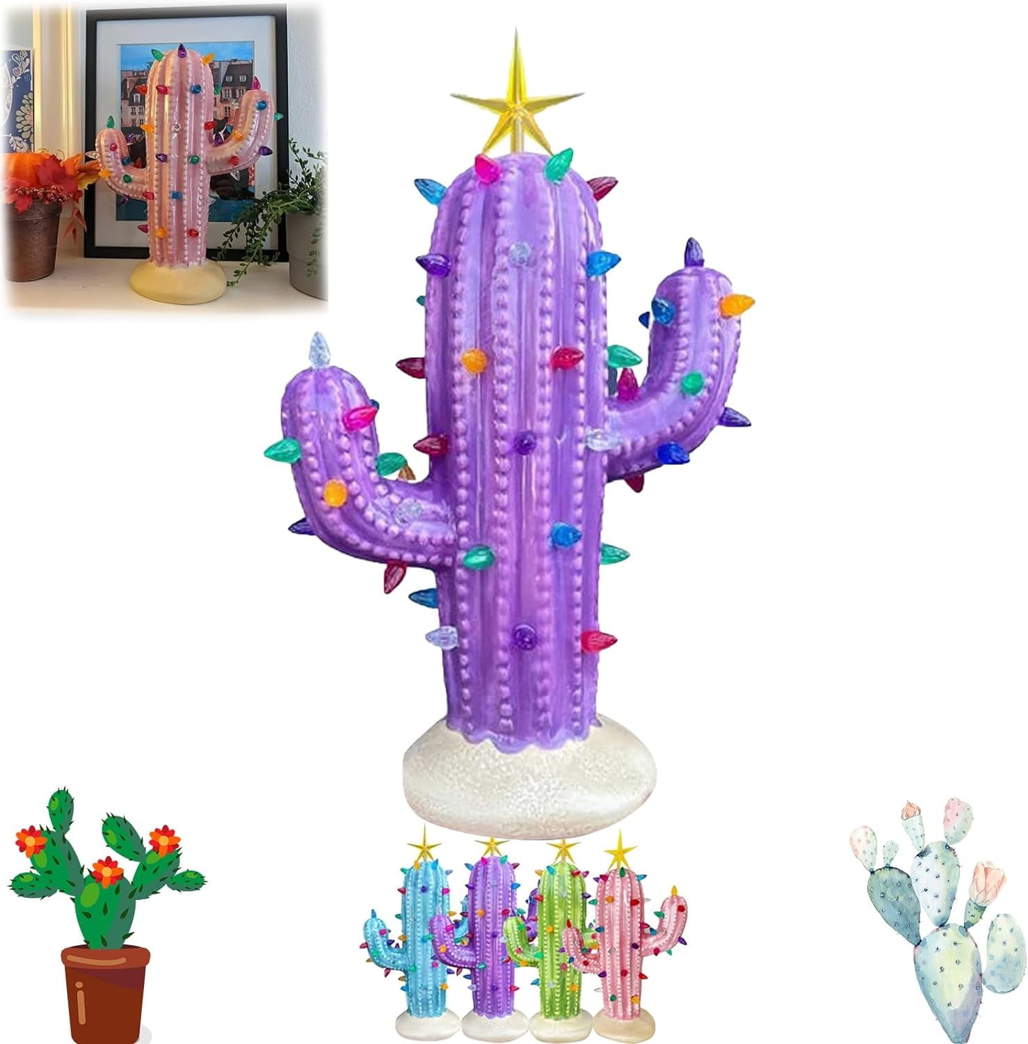 BOPORO Vintage Christmas Luminous Cactus, Christmas Decor Creative ...