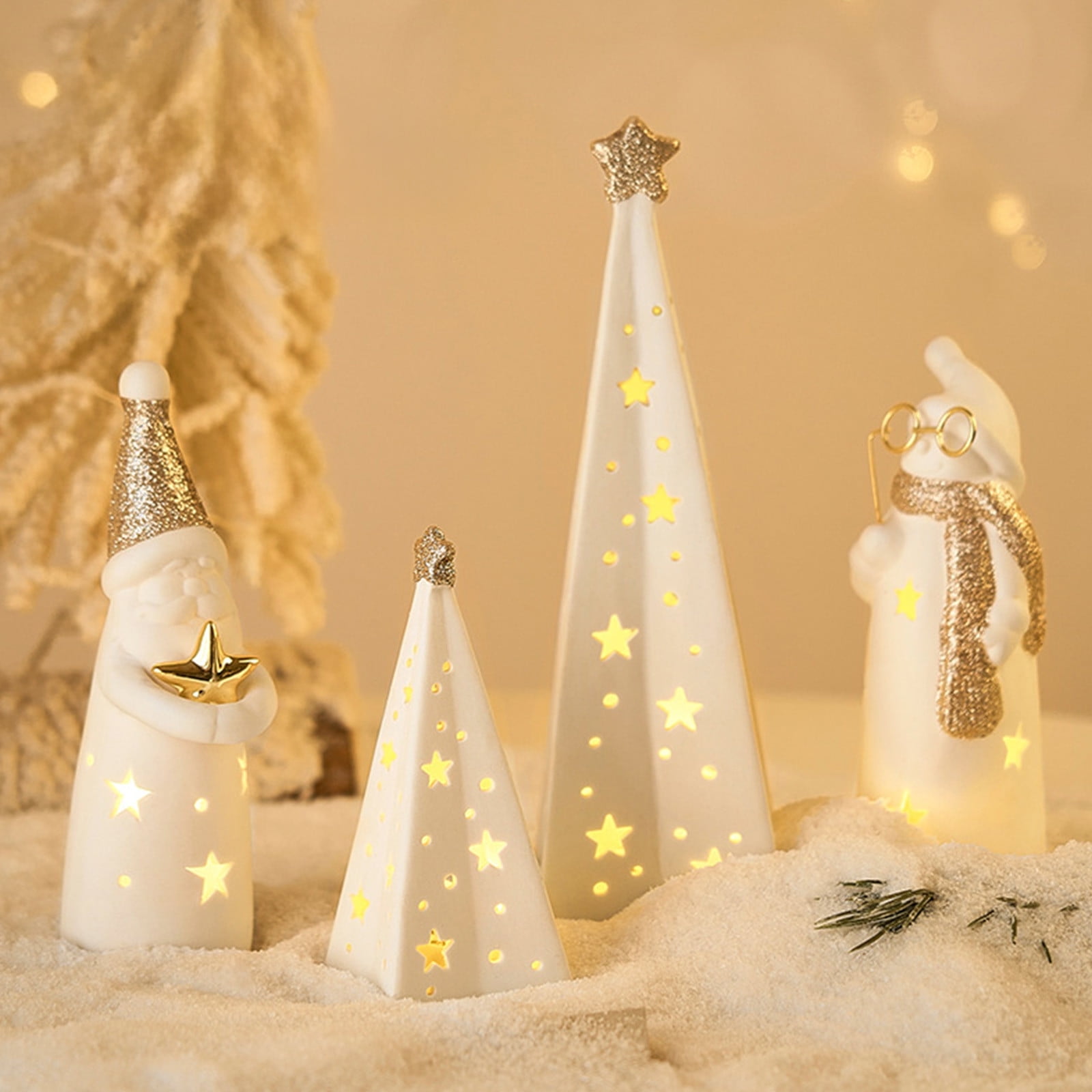 BOPORO White Ceramic Christmas Trees Tabletop Christmas Tree with Stars ...