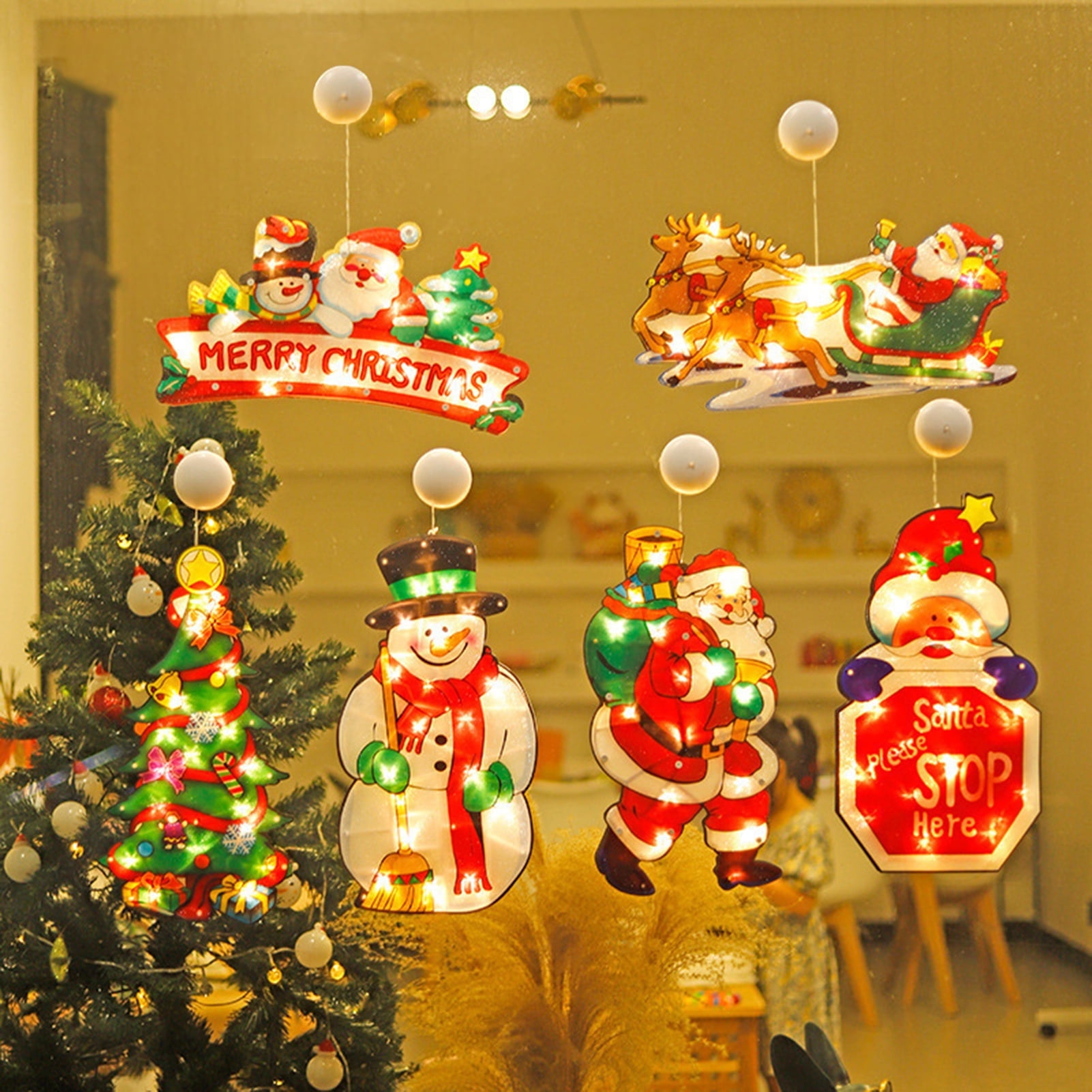 BOPORO Window Silhouette Light LED Christmas Patterns Integrated ...