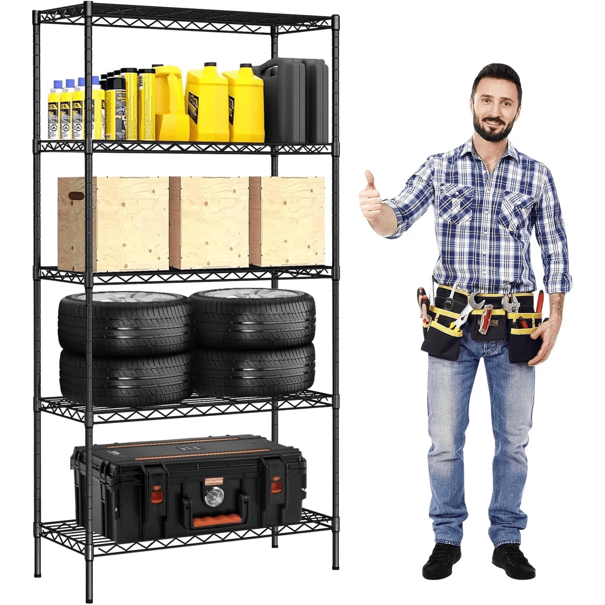 BORGEBY 5-Shelf Wire Shelving Large Storage Shelves, 1250 lbs Weigh ...