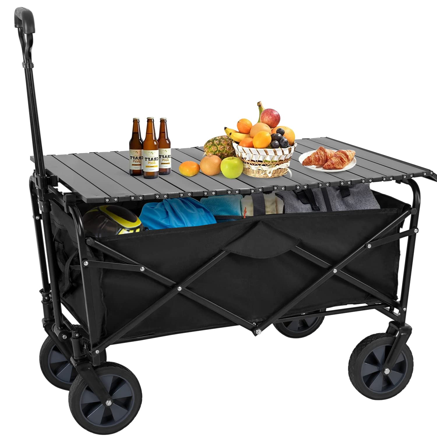 BORGEBY Garden Cart Folding Wagon Collapsible w/Foldable Table Board ...