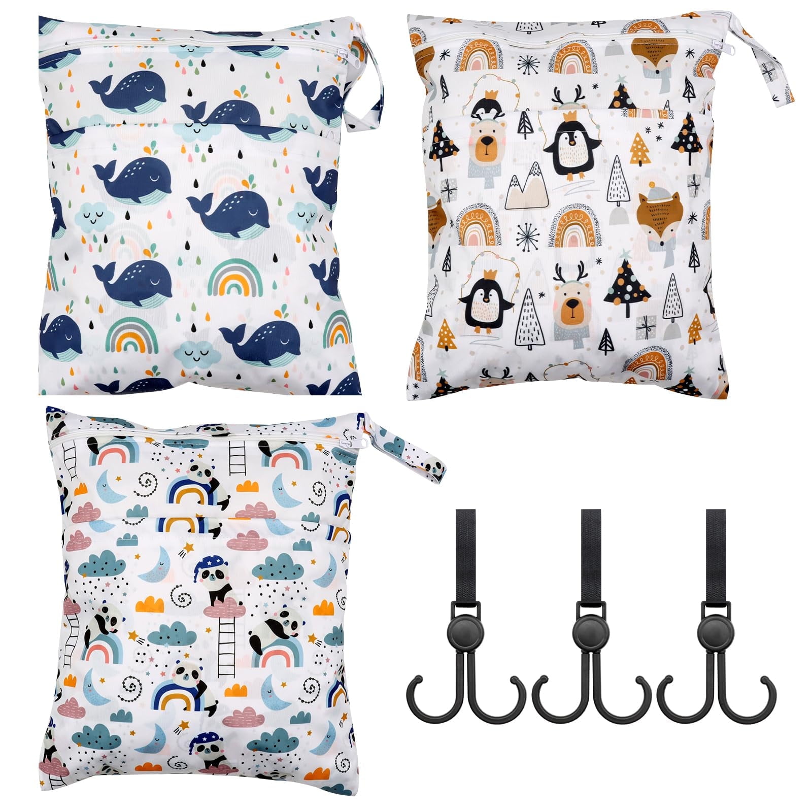 BORISCA 3 Pcs Wet Bag, Waterproof Washable Portable Diaper Bag Storage ...