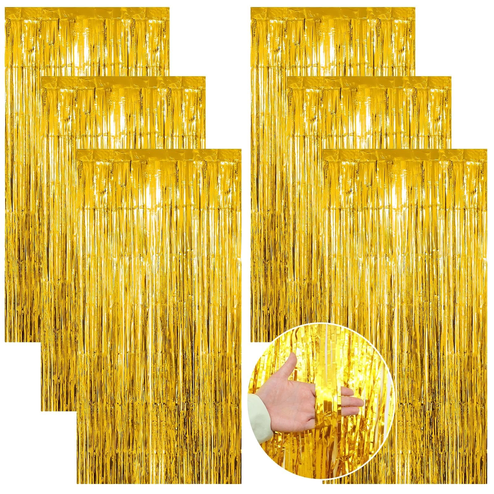 BORISCA 6 Pieces Party Curtain Metallic Fringe Curtain, Gold Glitter ...