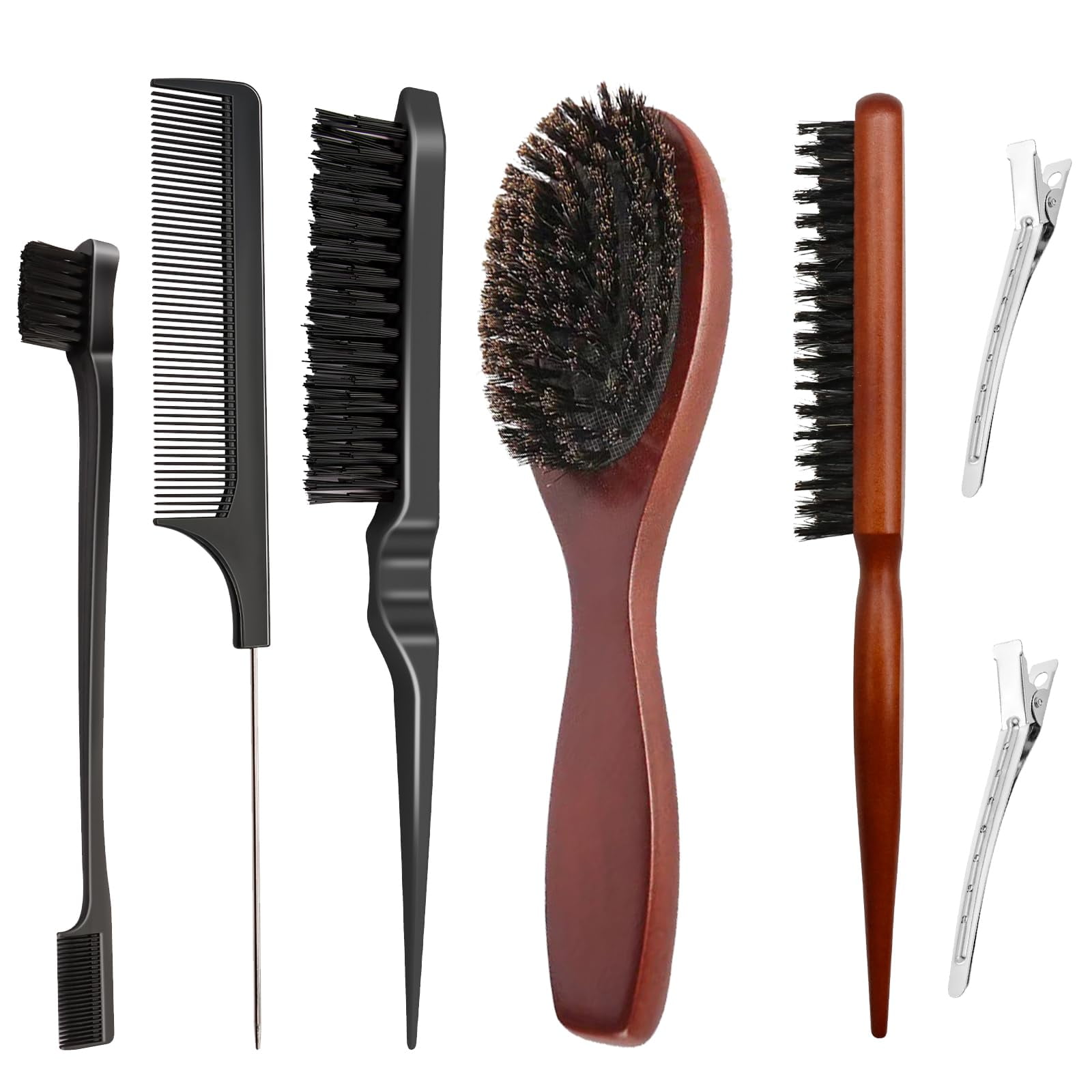 BORISCA 7 Pieces Boar Bristle Brush, Boar Bristle Hair Brush, Hair ...