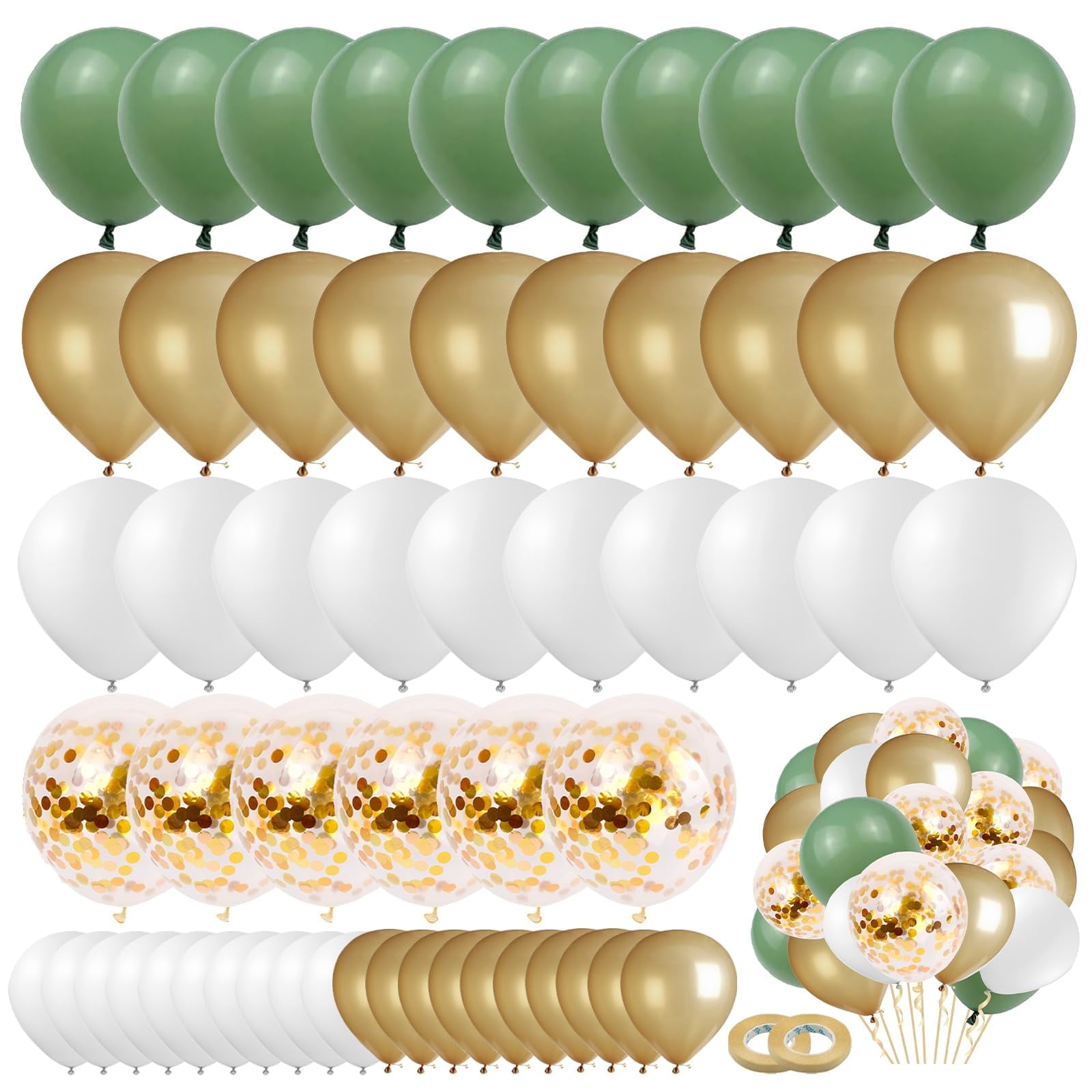 BORISCA 80 Pcs Green and Gold Balloon, Sage Green Balloon, Gold Balloon ...