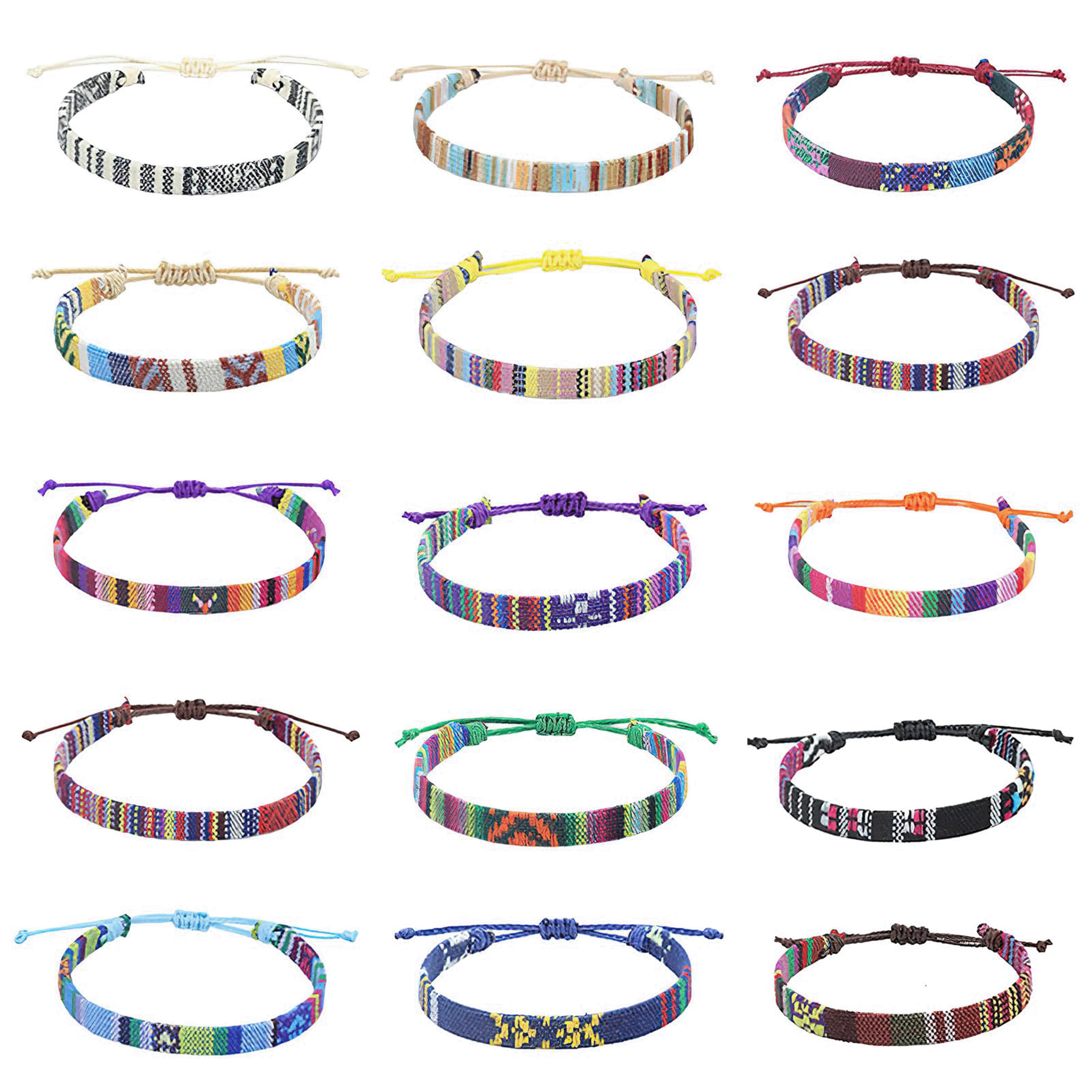 BORISCA Pack of 15 Friendship Bracelets, Handmade Adjustable Bracelets ...