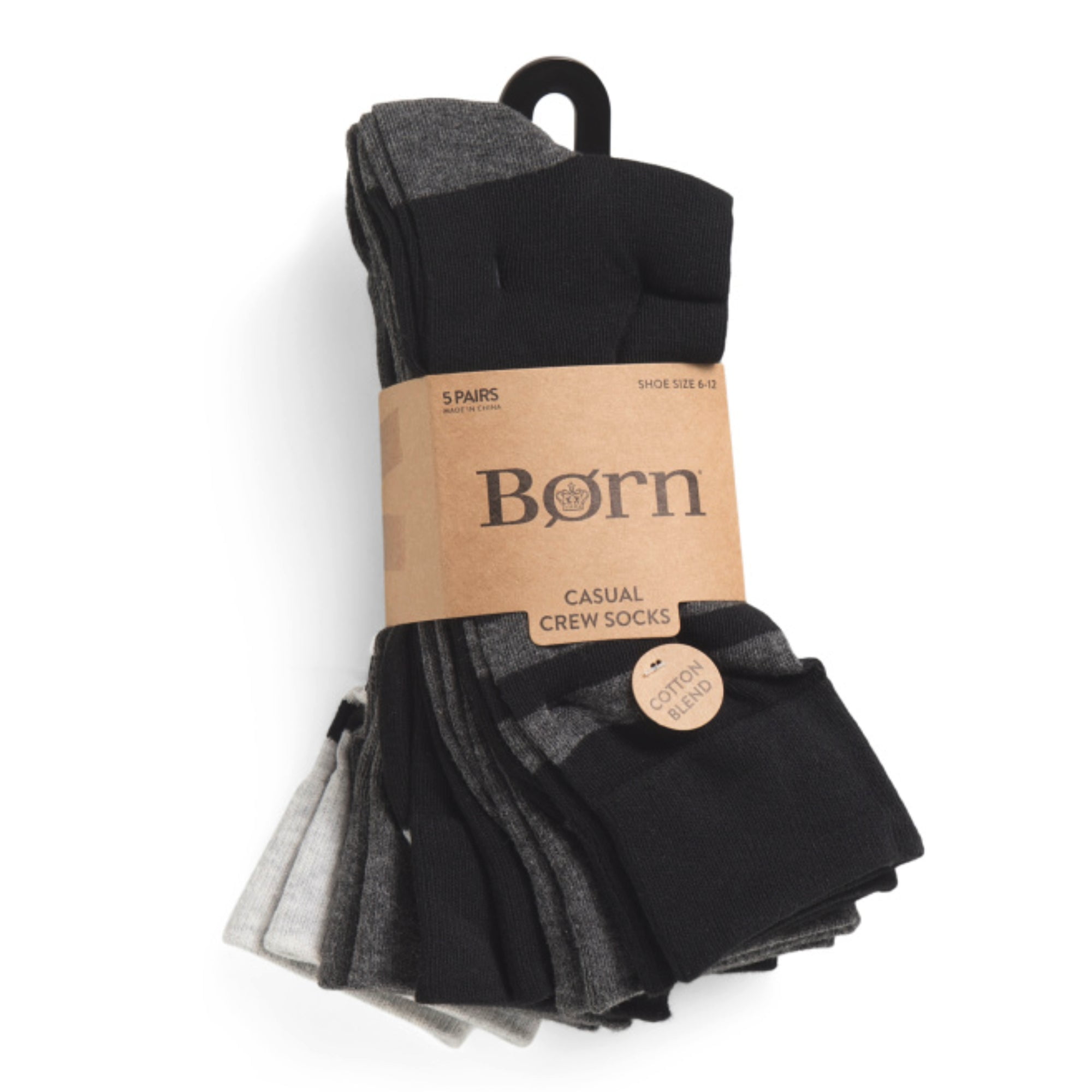 BORN Men's 5-Pk Soft Cotton Blend Stripes Casual Crew Socks (Black ...