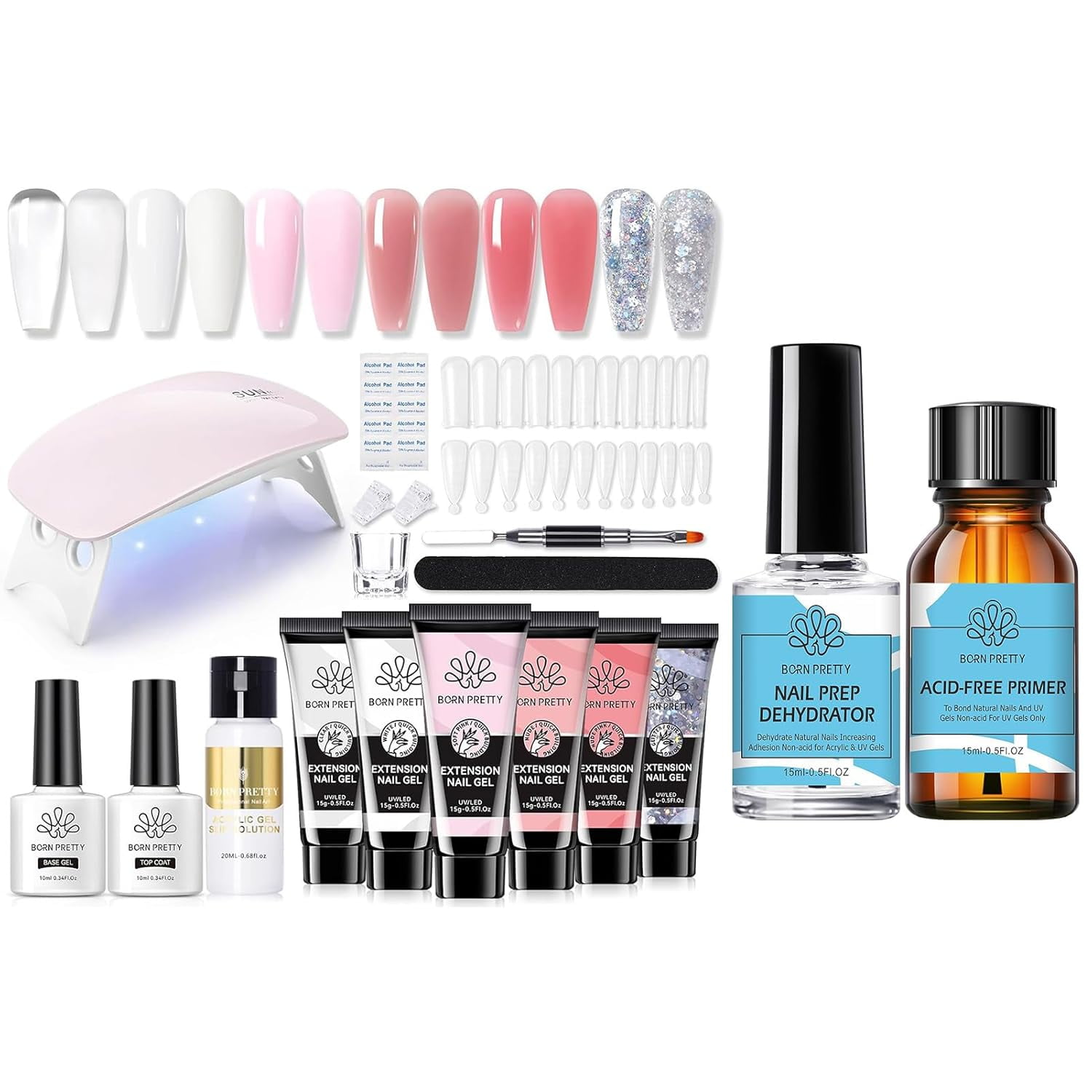 BORN PRETTY Poly Nail Extension Gel Kit with Nail Prep Dehydrate and ...