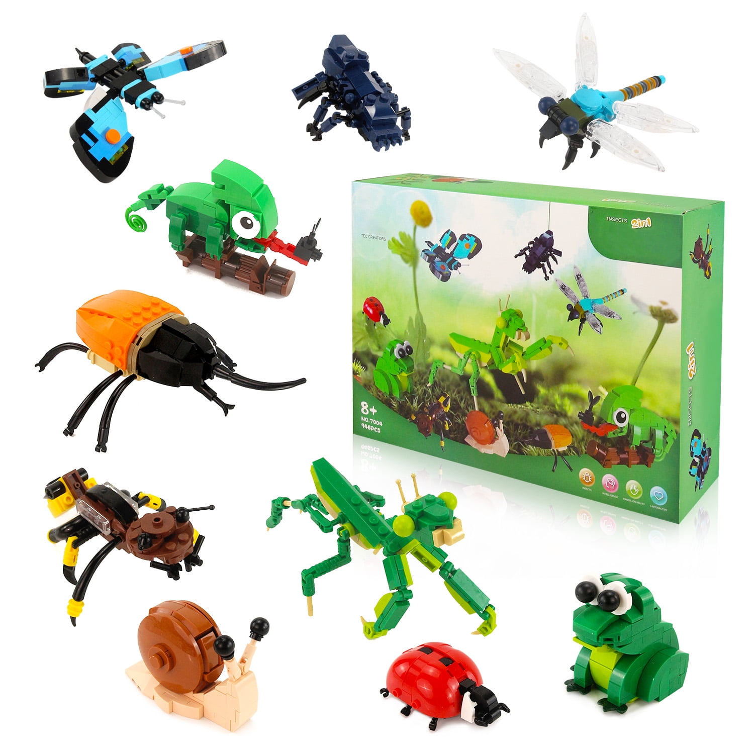 BOROLA 2-in-1 Mini Insect Kingdom Building Blocks Sets 10 Insects Reptiles Collection Creative ...