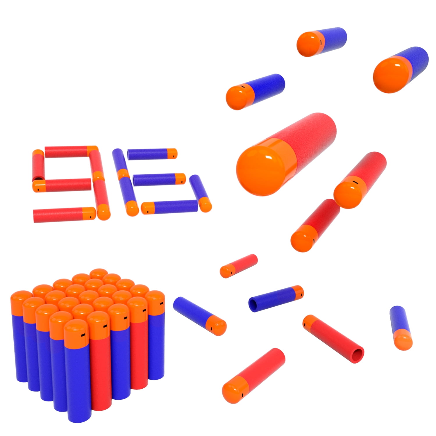 BOROLA 96PCS 9.5CM Hollow Warhead Soft Sponge Foam Filled Dart Bullet Compatible for Nerf Mega ...
