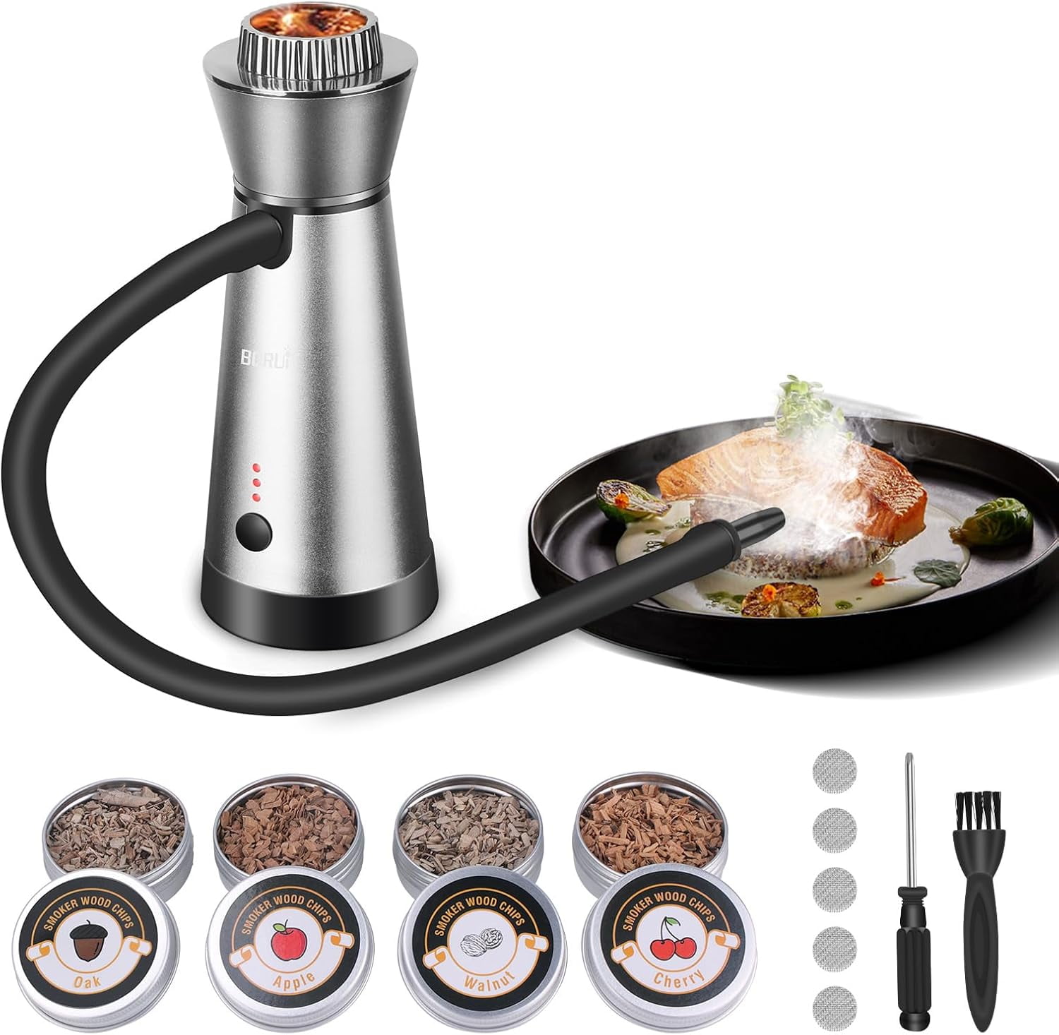 BORUiT Smoking Gun, Portable Food Smoker with Wood 4 Pack Chips ...