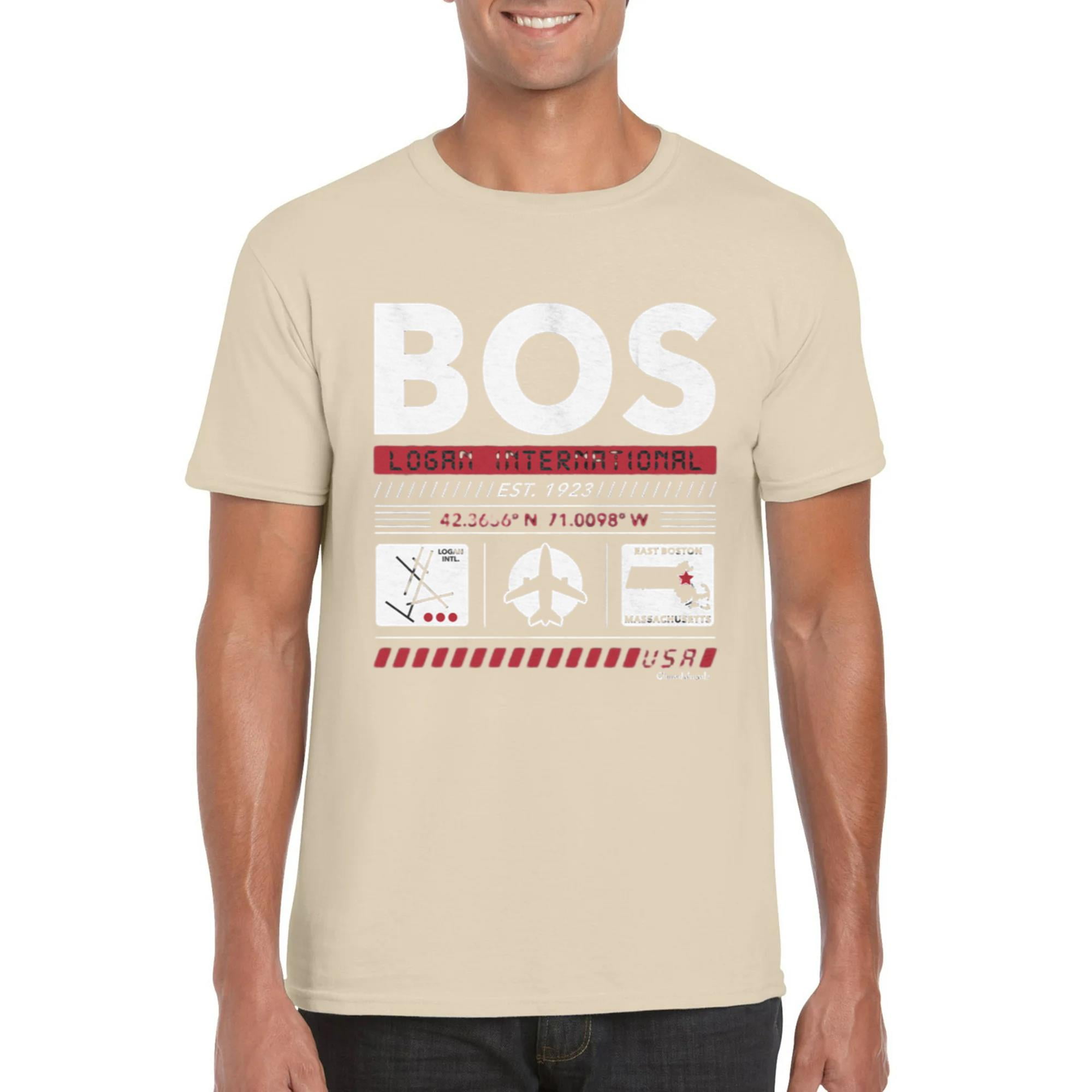 BOS Airport Code Boston City Graphic Travel Souvenir Local Vibe T-Shirt, for men & women, up to ...