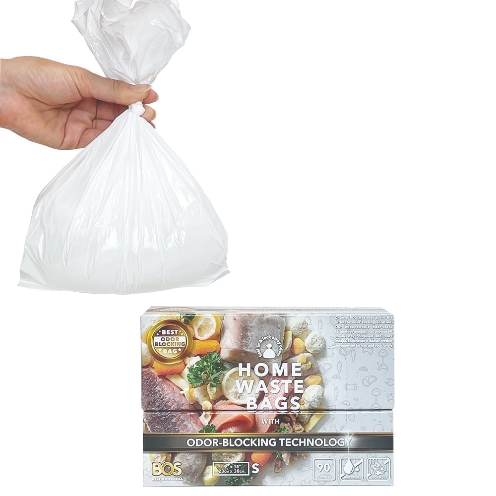 BOS Odor-Sealing Small Kitchen Food Trash Bags 90 Pack White ...