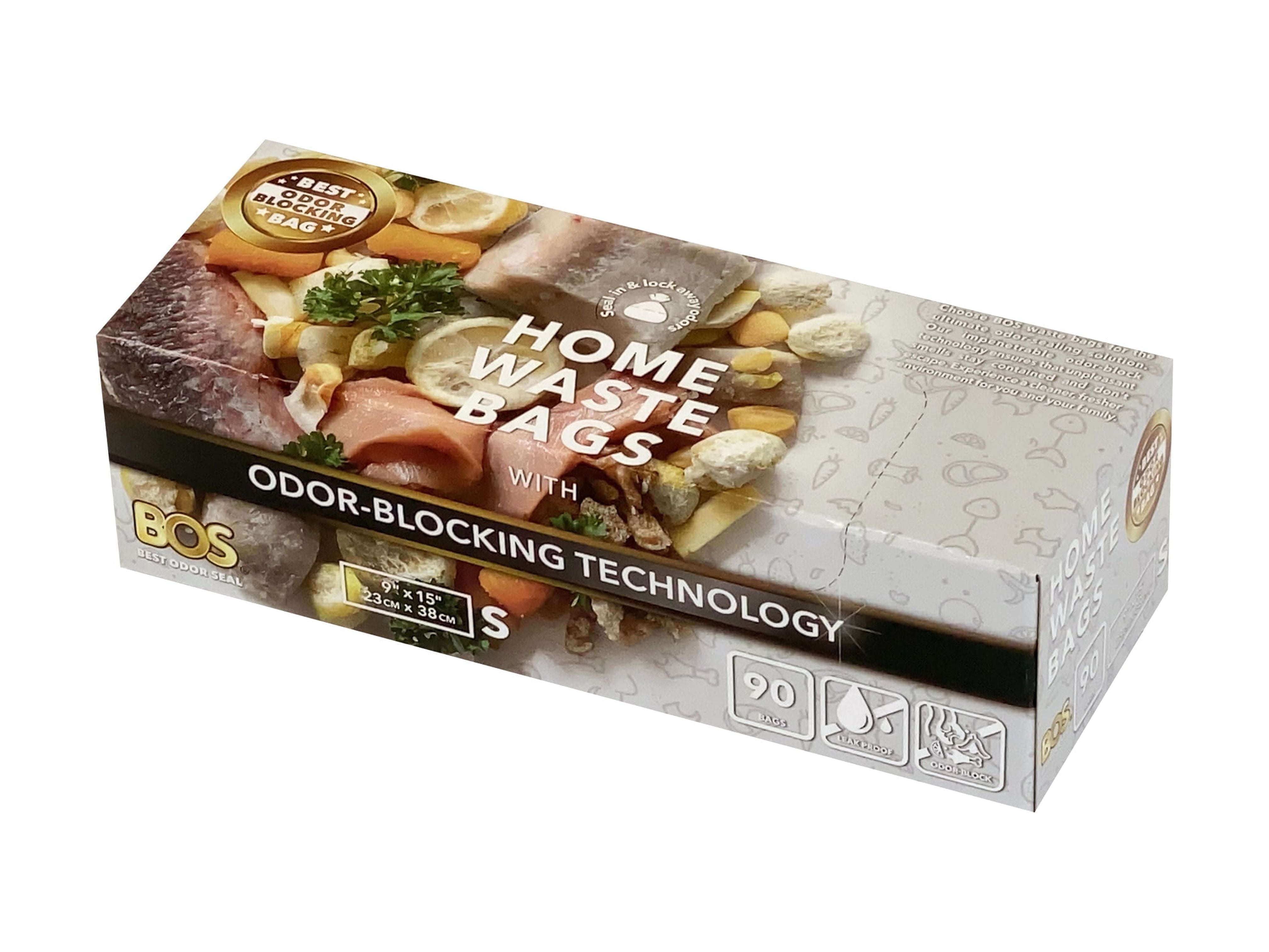 BOS Odor-Sealing Kitchen, Home & Food Small Trash Bags for Waste - 90 ...