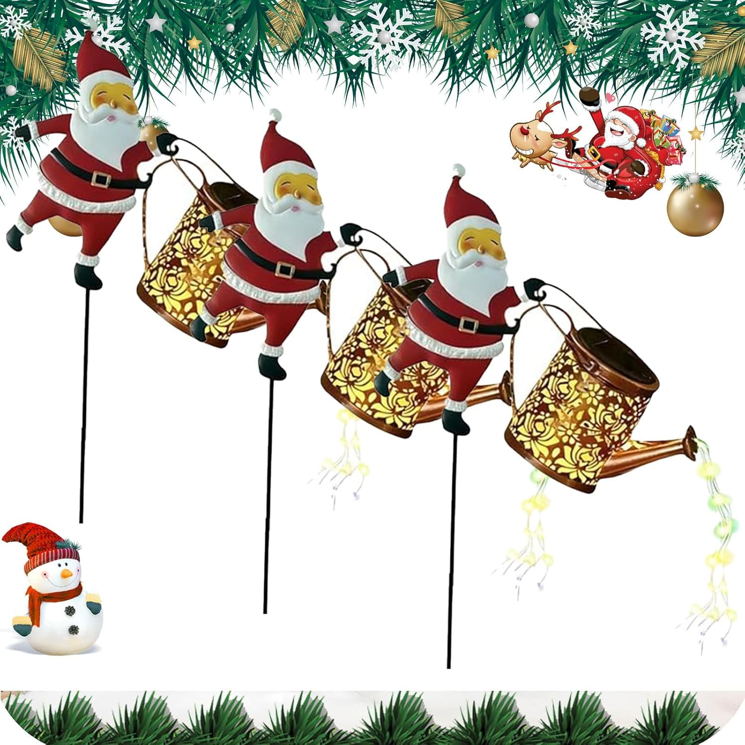 BOSALY 3pc Christmas Waterproof Santa Claus Solar Kettle Light, LED ...