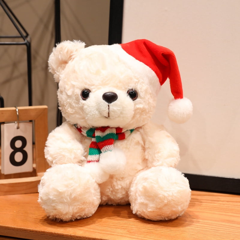 BOSALY 6.3" White Bear Plush Toys - Bear with Christmas Hat, Cute Bear ...