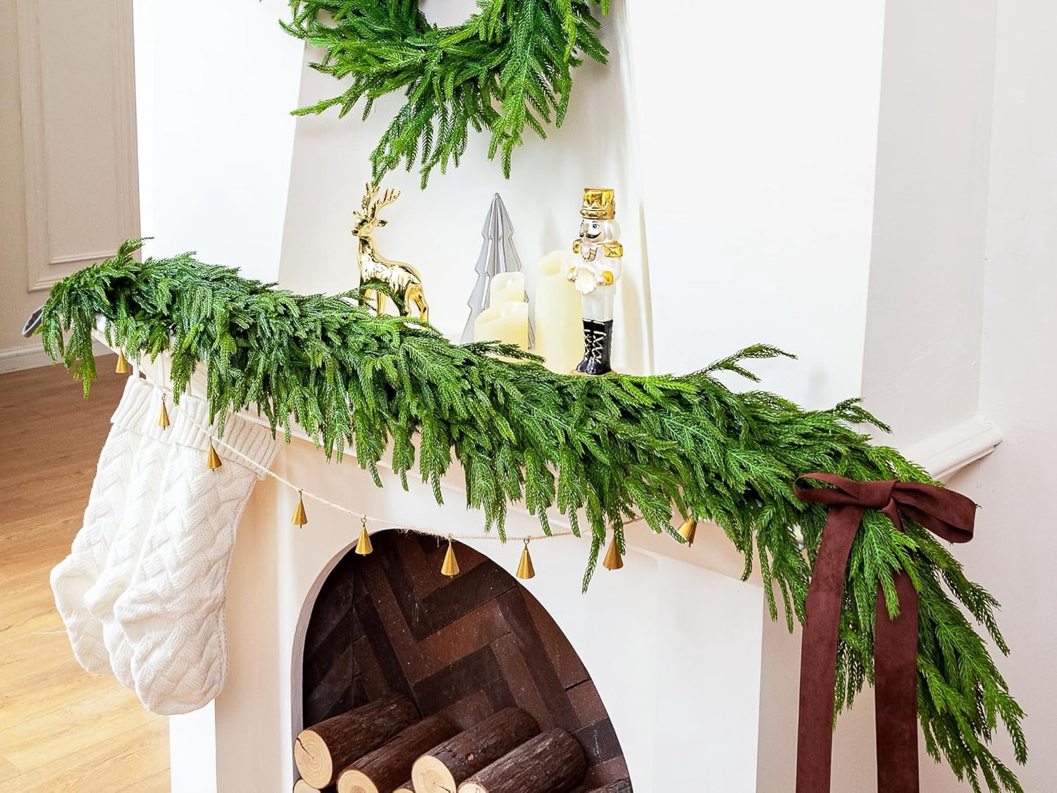 BOSALY 6FT Christmas Garlands, Real Touch Norfolk Pine Garland, Winter ...