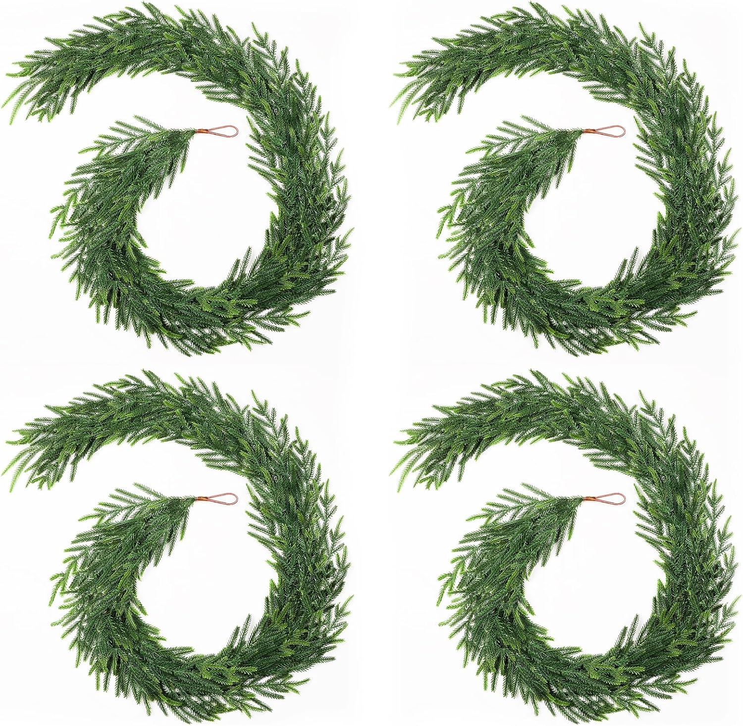 BOSALY 6FT Christmas Norfolk Pine Garland, 2pcs Real Touch Faux Green ...